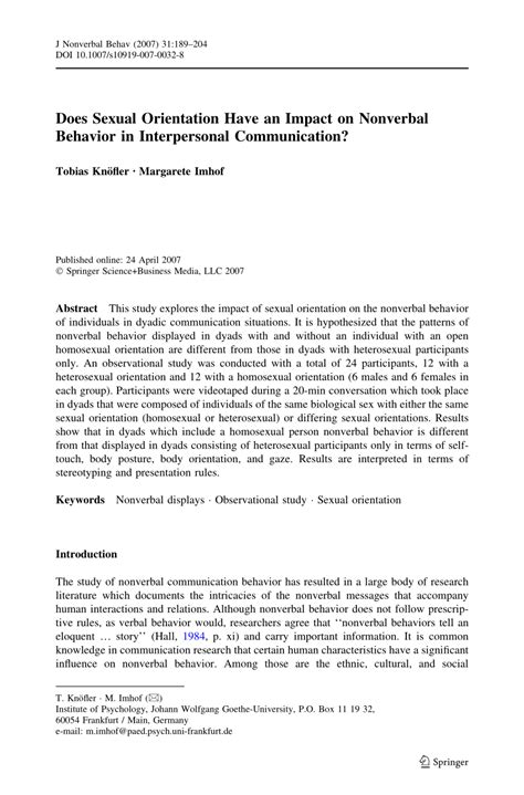Pdf Does Sexual Orientation Have An Impact On Nonverbal Behavior In