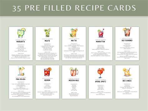 Cocktail Recipe Card Template Editable Drink Recipe Card Printable Recipe Card Bar Drink Card