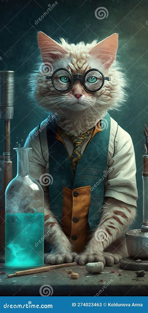 cat dressed as scientists experiment on humans in a lab created with