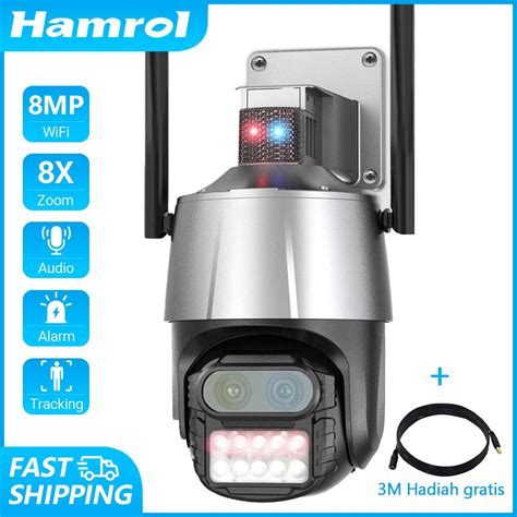 Jual Hamrol 8mp 4k Dual Lens 8x Zoom Outdoor Speed Dome Ptz Wifi Camera