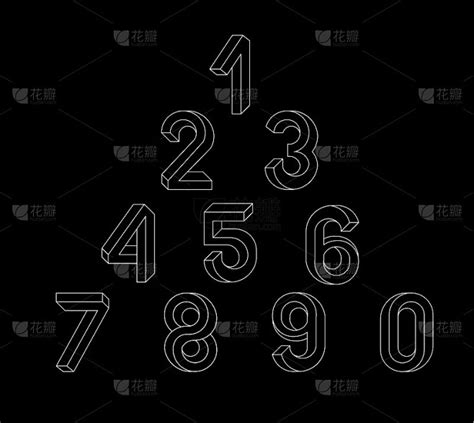 不可能的几何数据。不可能的形状的字体。低多边形3d字符。几何字体。等距图形3d数字。黑色背景上的白线