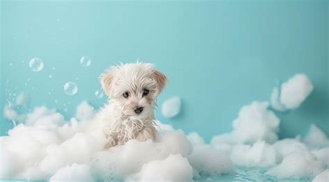 Premium Photo A Puppy In A Bubble Bath With Bubbles In The Background