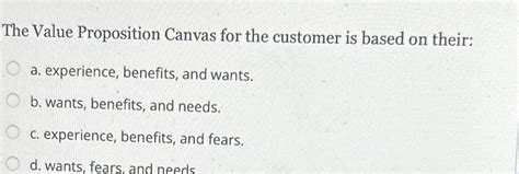 Solved The Value Proposition Canvas For The Customer Is