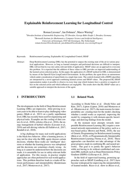 Pdf Explainable Reinforcement Learning For Longitudinal Control