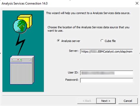 cube requires analysis services connection ebm software
