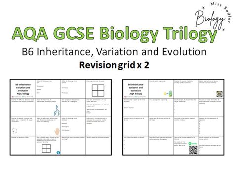 Aqa Trilogy B6 Inheritance Variation And Evolution Revision Grids Teaching Resources