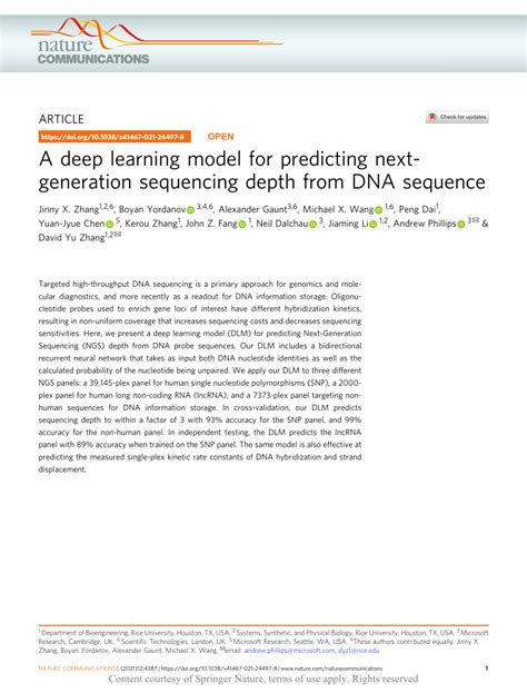Pdf A Deep Learning Model For Predicting Next Generation Sequencing Depth From Dna Sequence