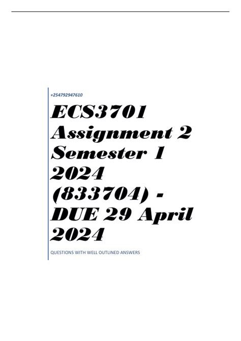 Ecs3701 Assignment 2 Semester 1 2024 833704 Due 29 April 2024