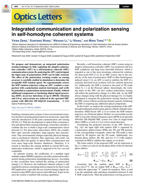 Integrated Communication And Polarization Sensing In Self Homodyne Coherent Systems Request Pdf