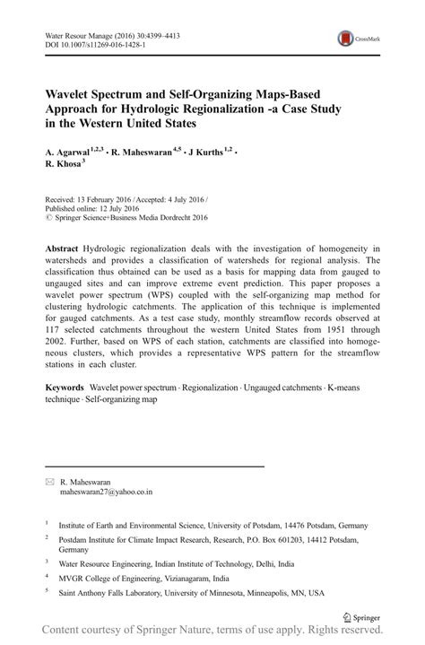 Wavelet Spectrum And Self Organizing Maps Based Approach For Hydrologic
