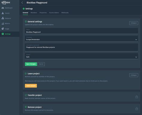 Project Settings Blockbax Project Settings Blockbax