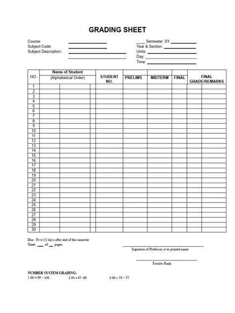 Grading Sheets Pdf