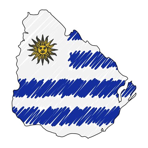 우루과이 지도 손으로 그린 스케치 벡터 개념 그림 플래그 어린이 드로잉 낙서 지도 흰색 배경 벡터 일러스트 레이 션에 고립 된 Infographic 브로셔 및 프레 젠 테이