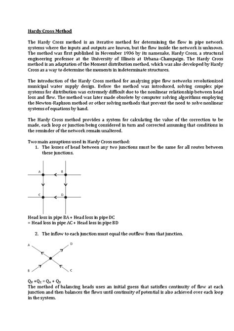 Hardy Cross Method Hydraulics Hardy Cross Method Hardy Cross Method The Hardy Cross Method