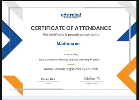 Madhusree Jegathesan On Linkedin Edureka Machinelearning Datascience Internship 2k24