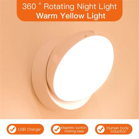 360° Rotating Pir Motion Sensor Night Light Led Magnetic Wall Lamps