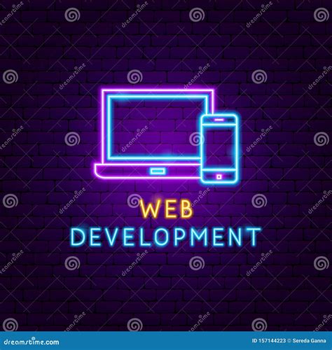 web development neon label stock vector illustration of electronics
