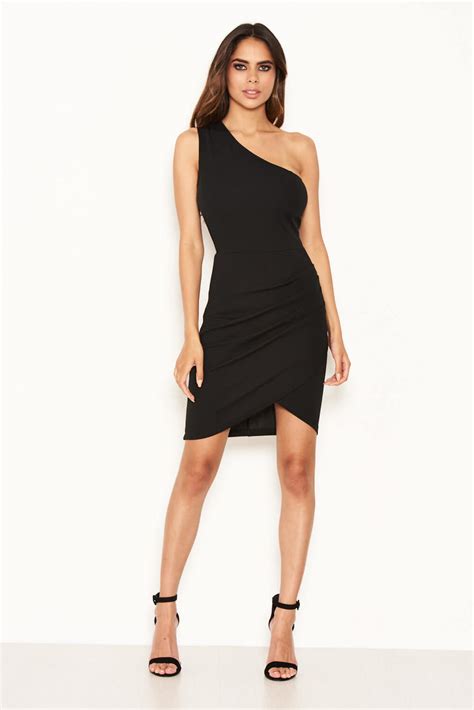 Black One Shoulder Mini Dress With Ruched Detail Ax Paris Us