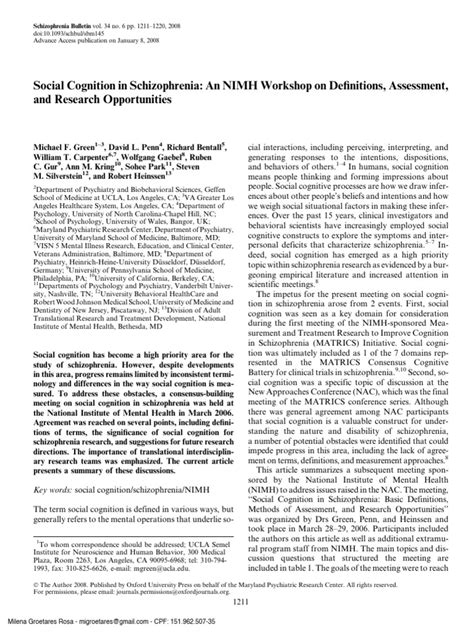 Social Cognition In Schizophrenia An Nimh Workshop On Definitions Assessment And Research