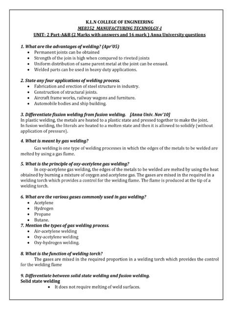 2mark Unit2 Welding Pdf