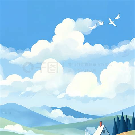 插画数字艺术 山间小屋海天白云卡通插画 Ai平面元素免费下载png格式2784像素编号67495956 千图网