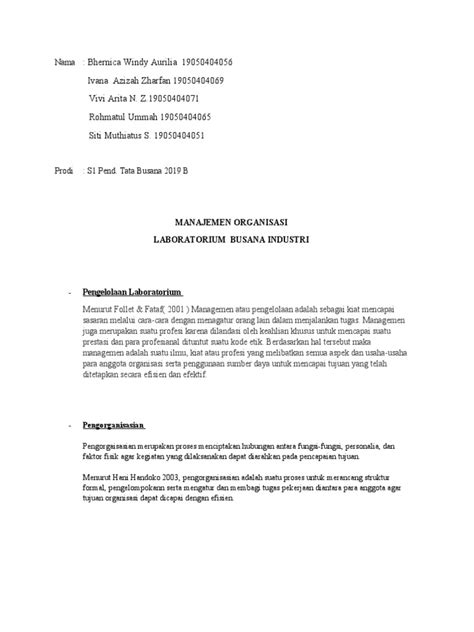 Struktur Organisasi Lab And Denah Lab 19b Pdf