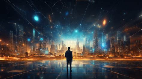 Digital Technology Internet Network Connection Man Using Modern Computer Surfing Stock