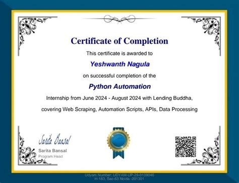 Yeshwanth Nagula On Linkedin Python Automation Internship Lendingbuddha Techjourney