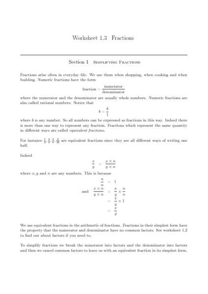 Simplifying Fractions Worksheet Lesson Planet Simplifying Fractions Fractions Worksheets