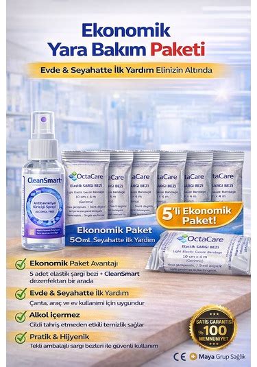 Cleansmart 50 Ml 5 Adet Octacare Elastik Sargı Bezi 10 4 M Ekonomik Yara Bakım Paketi