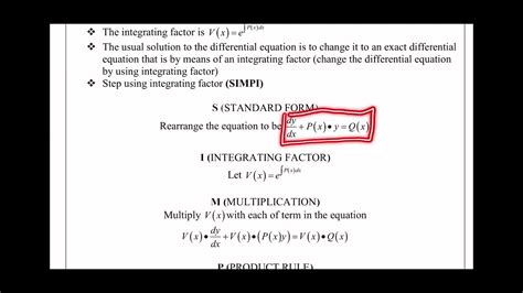 Solve Differential Equation Using Integrating Factor Part 1 Youtube