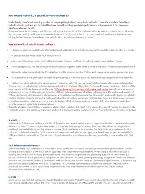 Comparison Of Vmware 5 5 And 6 Pdf Virtual Machine Virtualization
