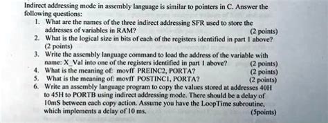 Solved Indirect Addressing Mode In Assembly Language Is Similar To