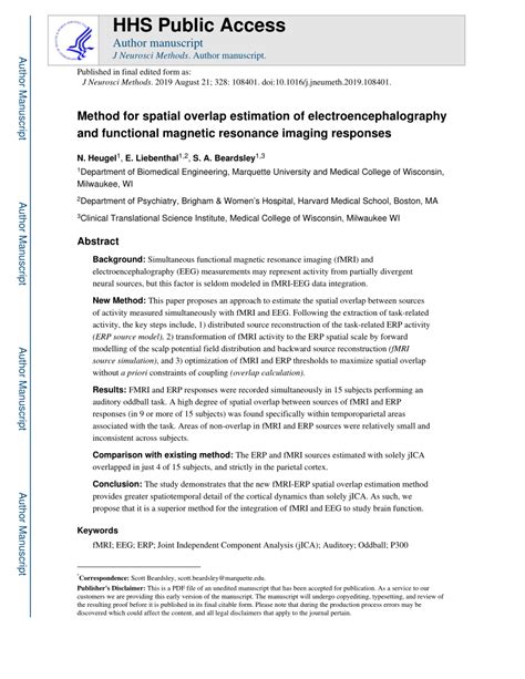 Pdf Method For Spatial Overlap Estimation Of Electroencephalography And Functional Magnetic