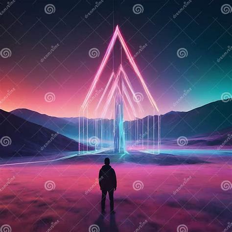 Image Of Someone Stands By An Empty Field Abstract Neon Structures In