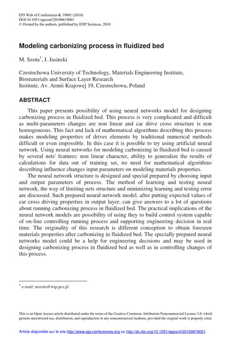 Pdf Modeling Carbonizing Process In Fluidized Bed