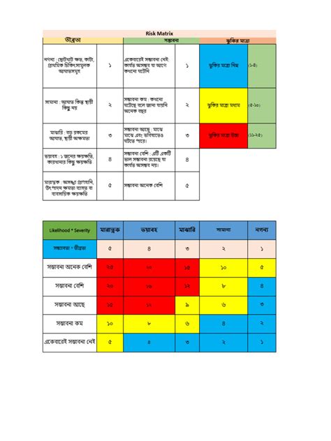 Risk Matrix Bangla Format Pdf