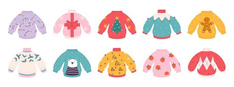 못생긴 스웨터 장식적인 장식으로 크리스마스 재미있는 풀오버 만화 스웨터는 눈송이 눈사람 흰 곰을 장식했습니다 레이시 축제 벡터 디자인 벡터에 대한 스톡 벡터 아트 및 기타