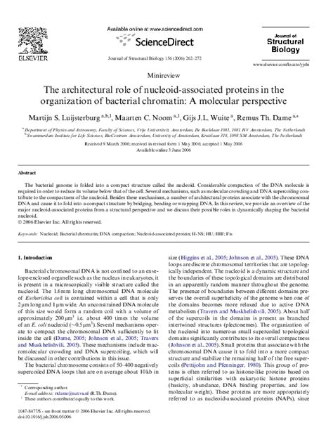 Pdf The Architectural Role Of Nucleoid Associated Proteins In The