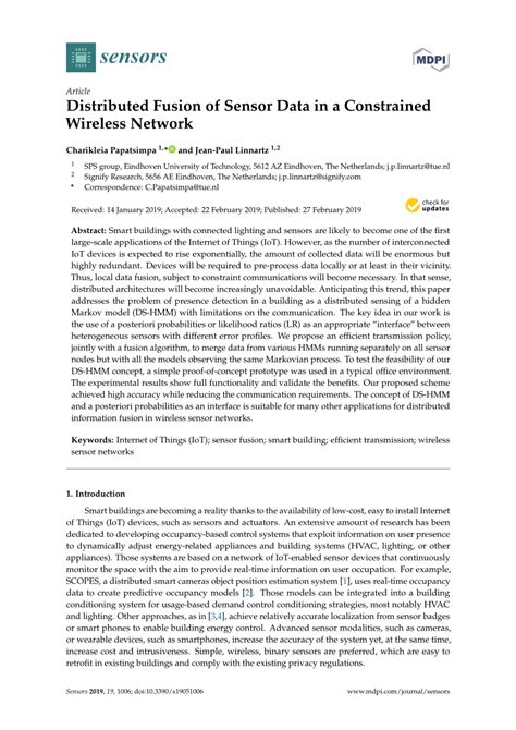 Pdf Distributed Fusion Of Sensor Data In A Constrained Wireless Network