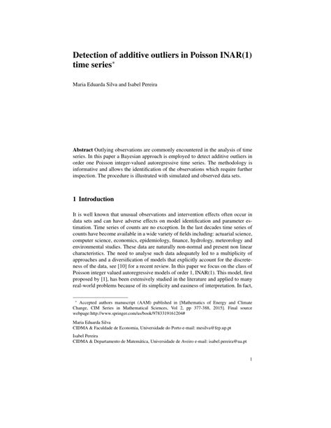 Pdf Detection Of Additive Outliers In Poisson Inar 1 Time Series