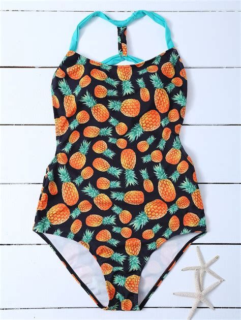 [41 Off] 2021 Pineapple Print One Piece Swimsuit In Black Dresslily