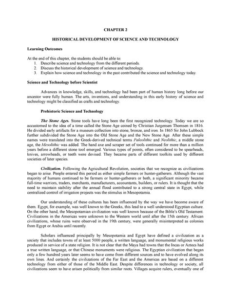 Lecture Handout Historical Development Of Science And Technology