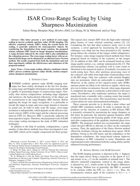 Pdf Isar Cross Range Scaling By Using Sharpness Maximization