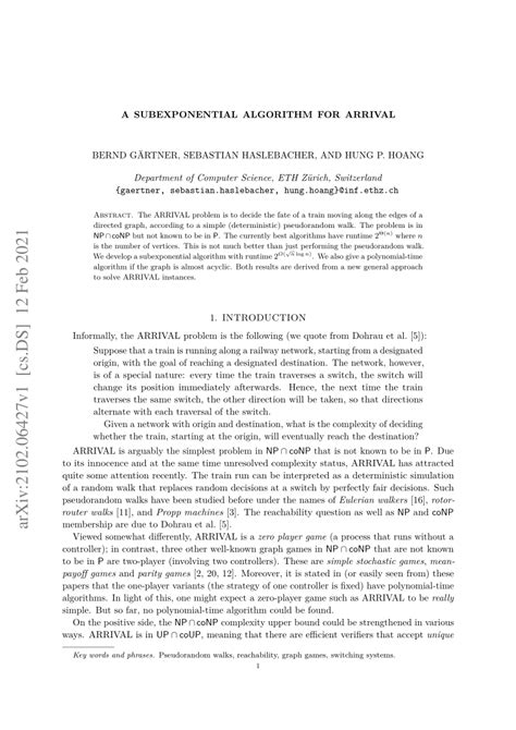 Pdf A Subexponential Algorithm For Arrival