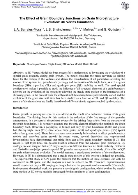 Pdf The Effect Of Grain Boundary Junctions On Grain Microstructure Evolution 3d Vertex Simulation