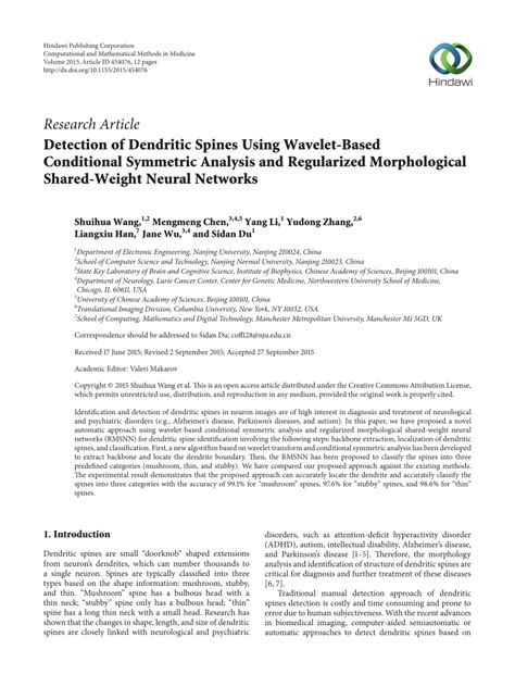 Pdf Detection Of Dendritic Spines Using Wavelet Based Conditional Symmetric Analysis And