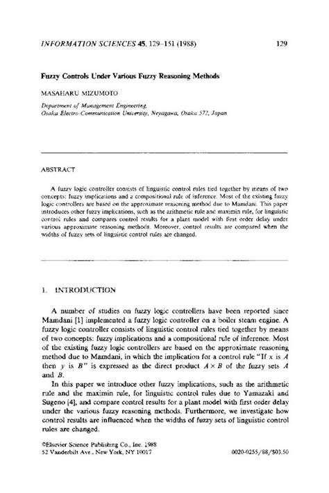 Pdf 187 Fuzzy Controls Under Various Fuzzy Reasoning Methods