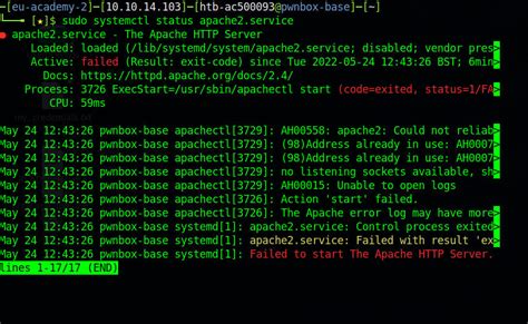Apache2 Server Wont Start In Htb Pwnbox Academy Hack The Box Forums