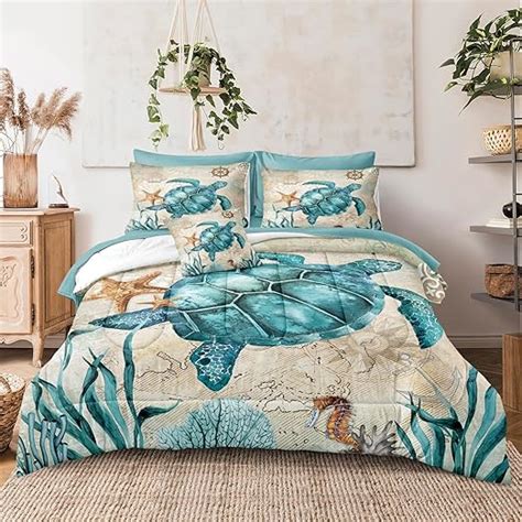 Merryword 8 Pieces Blue Green Comforter Set Full Size Ocean